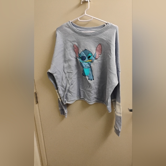 Disney | Tops | Disney Grumpy Stitch Blue Striped Sleeve Sweatshirt Sz ...